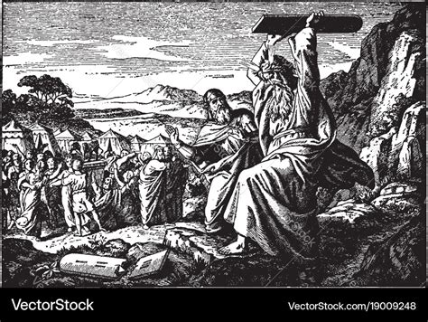 Moses Breaks The Stone Tablets On Which The Ten Vector Image