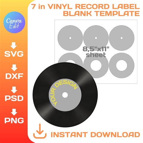 Vinyl Record Label Blank Template 7 Inches Diy Custom Record Label