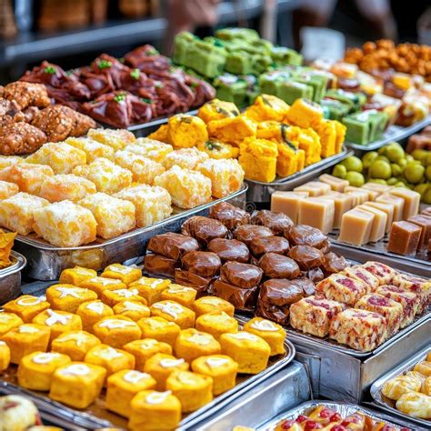Colorful Display Of A Variety Of Tempting Indian Sweets Showcasing Rich