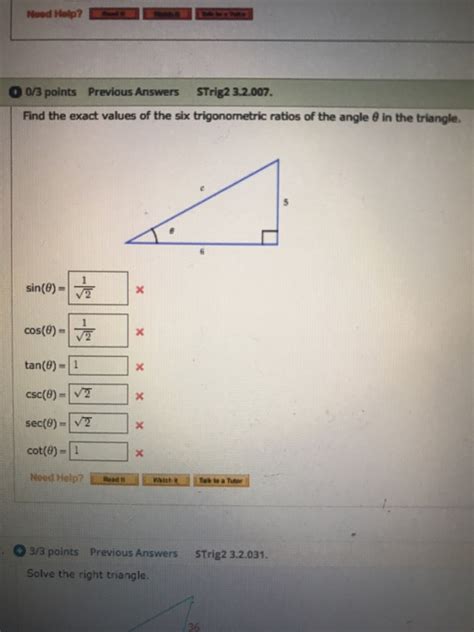 Solved Need Help O Points Previous Answers Trig Chegg Com