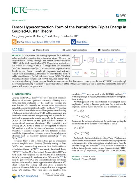 Pdf Tensor Hypercontraction Form Of The Perturbative Triples Energy In Coupled Cluster Theory