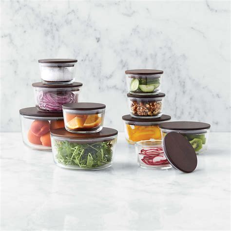 Crate And Barrel 8 Piece Round Glass Food Storage Container Set With Dark