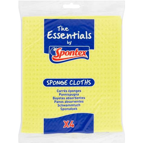 Spontex The Essentials Yellow Sponge Cloths 4 Pack Wilko