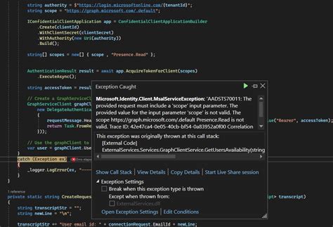 Not Able To Fetch The Status Of User From Teams Using Graph Client