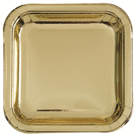 Metallic Gold Foil 23cm Square Paper Plates 8pk Oz Party Supplies