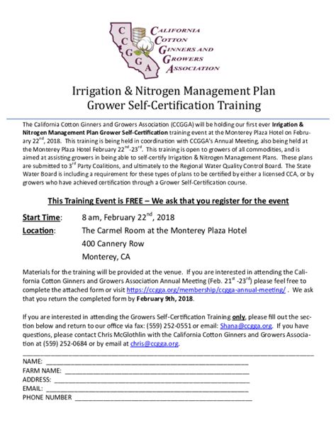 Fillable Online Irrigation And Nitrogen Management Plan Grower Self Certification Fax Email