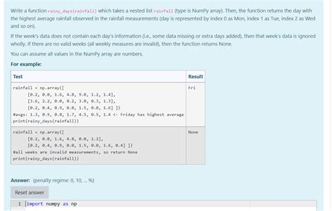 Solved Write A Function Rainy Days Rainfall Which Takes A Chegg