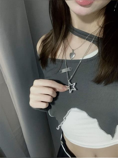Star Necklace Heart Shaped Necklace Jewelry Acubi Cute Silver