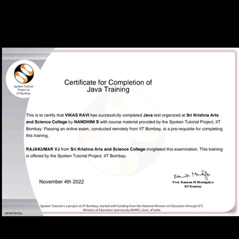 Java Certificate On Training Vikas Ravi