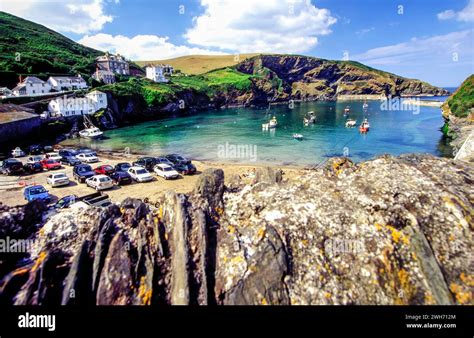 Cars Parking At The Beach Of Port Isaac Cornwall England United