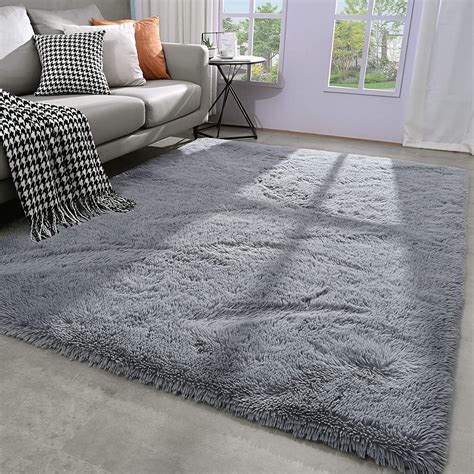 Super Soft Shaggy Rug Bedroom Carpets 4x6 Feet Gray Modern Indoor Plush