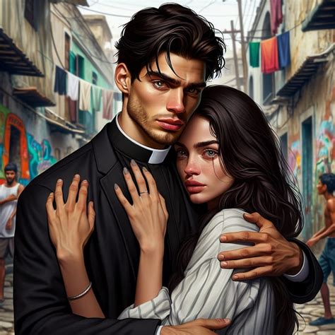 Forbidden Love Embracing Raven Haired Priest And Brunette Woman Ai Art Generator Easy Peasy Ai