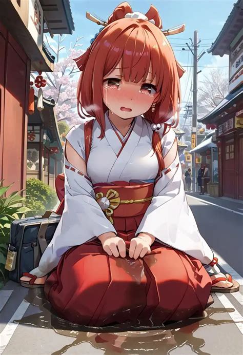 巫女さん？おもらし Japanese Omorashi Girl Ai Art Pixai