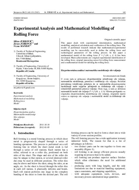 Pdf Experimental Analysis And Mathematical Modelling Of Rolling Force