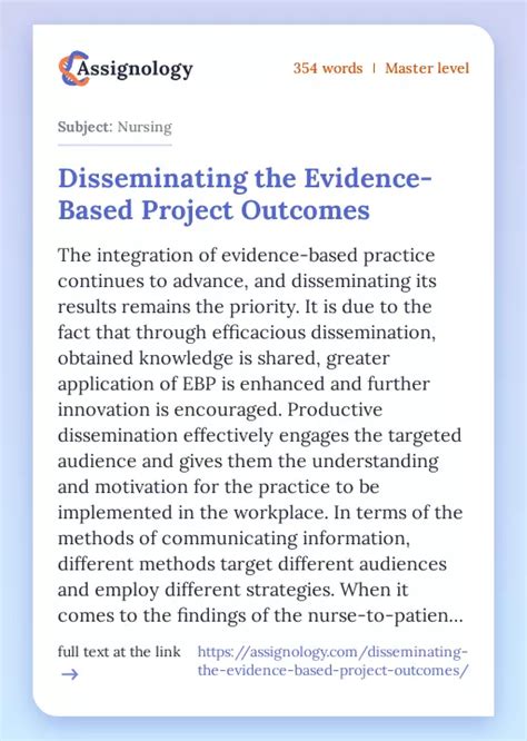Disseminating The Evidence Based Project Outcomes Healthcare Essay Example