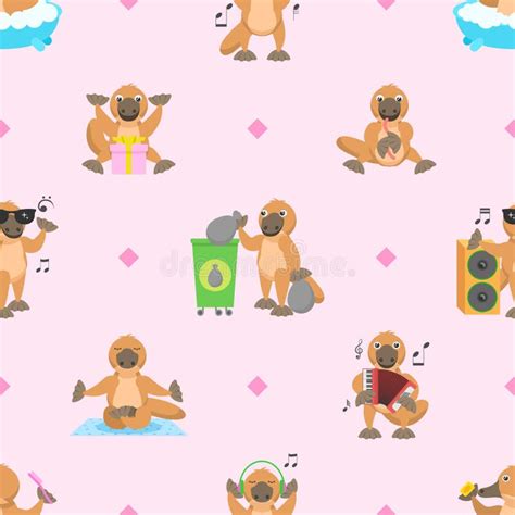 Seamless Pattern Different Animal Platypus Wildlife Vector Design