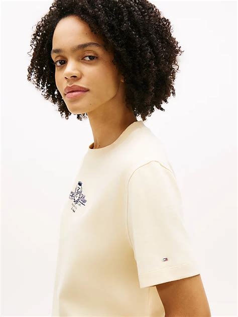 Crest Logo Embroidery Relaxed T Shirt Beige Tommy Hilfiger