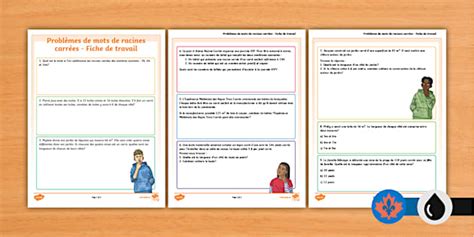 Square Roots Word Problems Worksheet Grade 7 French