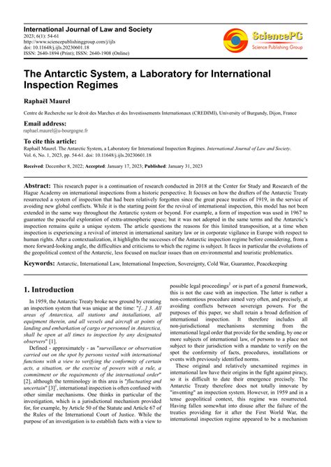 Pdf Raphaël Maurel The Antarctic System A Laboratory For International Inspection Regimes