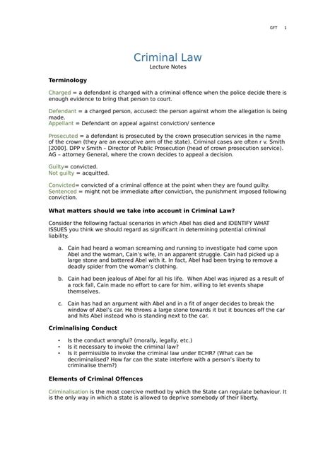 Criminal Law Lecture Notes M3075 Criminal Law Sussex Thinkswap