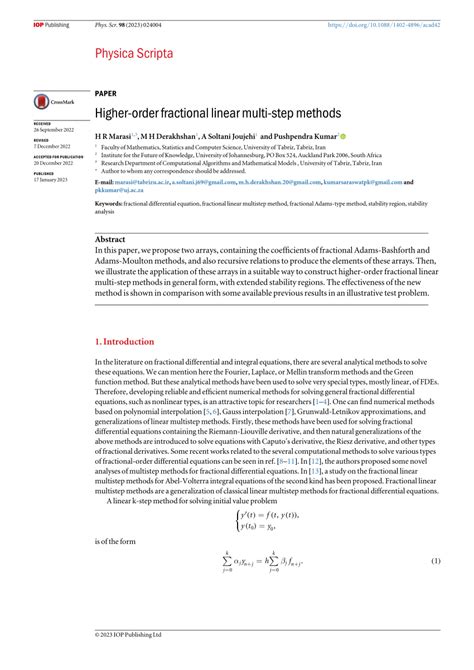 Higher Order Fractional Linear Multi Step Methods Request Pdf