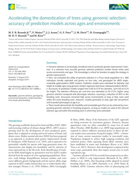 Pdf Accelerating The Domestication Of Trees Using Genomic Selection