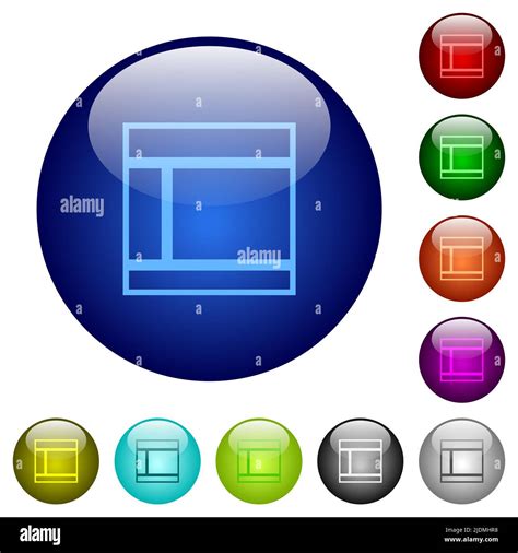 Two Columned Web Layout Outline Icons On Round Glass Buttons In Multiple Colors Arranged Layer