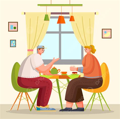 Have Lunch Vector Design Images Two Friends Have Lunch Or Dinner