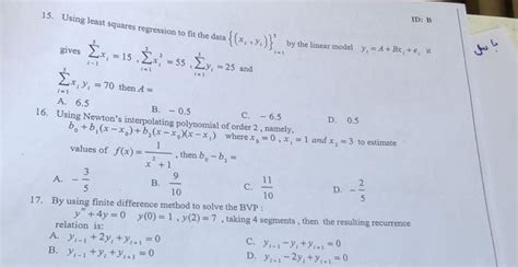 solved id b 15 using least squares regression to fit the