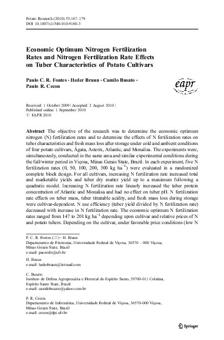 Pdf Economic Optimum Nitrogen Fertilization Rates And Nitrogen