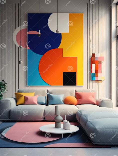 Suprematism Style Interior Design Of Modern Living Room With Abstract