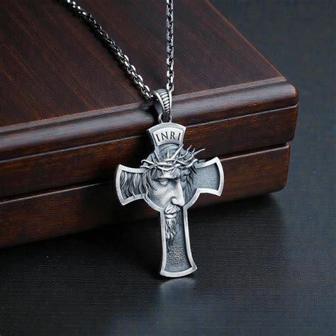 Sterling Silver Jesus Christ Cross Necklace Inri Crucifix Pendant Etsy