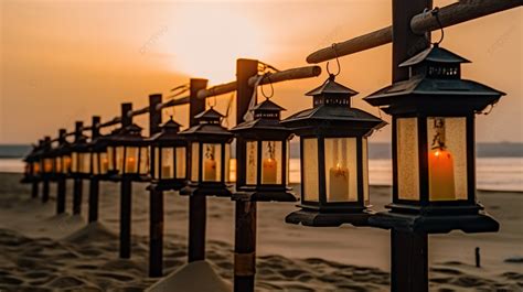 Lanterns At Night Beach
