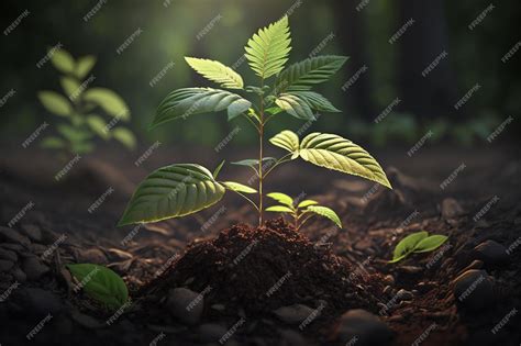 Planta Crescendo Em Terreno Agrícola Ou Floresta Com Luz Solar Durante