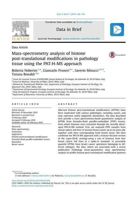 Solution Mass Spectrometry Analysis Of Histone Post Translational