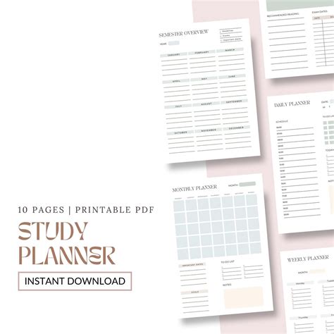 Study Planner Printable Student Planner Academic Planner College