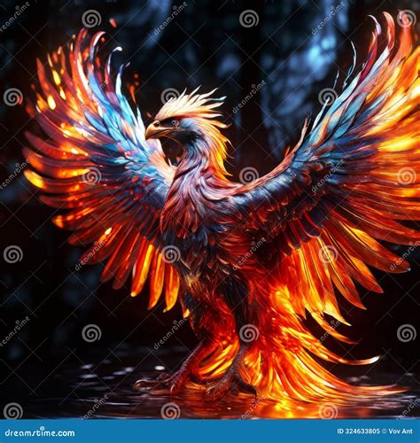 Majestic Phoenix Firebird Surrounded By Sparkling Flames On A Dark Fiery Background Royalty Free
