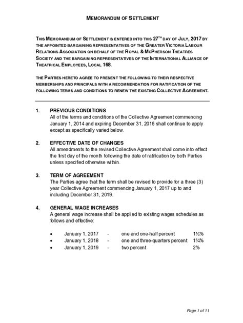 Fillable Online Memorandum Of Agreement And Settlement Fax Email Print