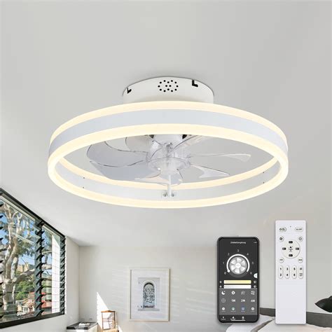 White Flush Mount Ceiling Fan With Reversible Blades 6 Speed Low