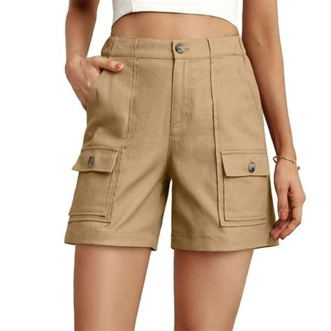 Mohiass Shorts For Women Cargo Shorts Knee Length 6 Pockets Elastic