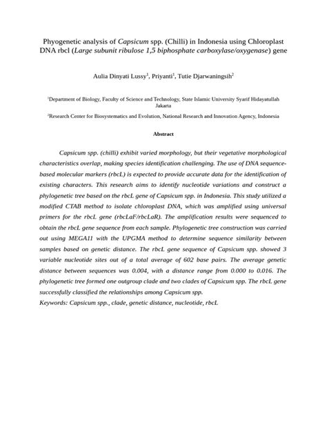 Phyogenetic Analysis Of Capsicum Abstract Pdf