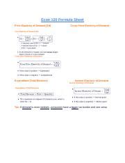 Econ120 Formula Sheet Docx Econ 120 Formula Sheet Price Elasticity Of Demand Ed Expenditure