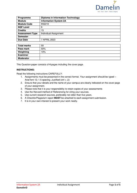Ins210 Individual Assignment Information System 2a Individual Assignment Page 1 Of 5 Programme Ins210 Individual Assignment Information System 2a Individual Assignment Page 1 Of 5 Programme