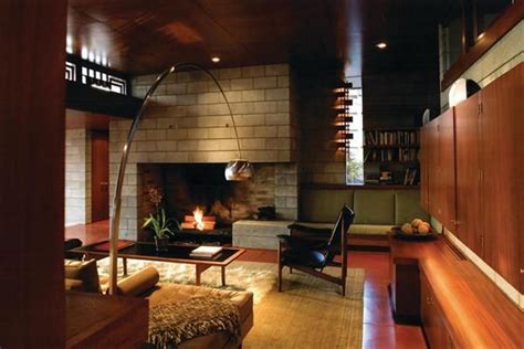 Mid Century Living Room Design Huge Brick Fireplace Tapered Brick