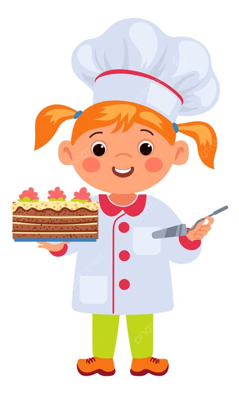 Chica Chef Con Pastel Horneado Png Niño Dibujos Animados Feliz Png