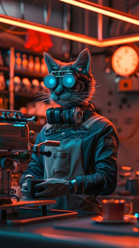 Cat Man Barista Portrait Of A Cat Man Barista Stock Illustration Illustration Of Kitten