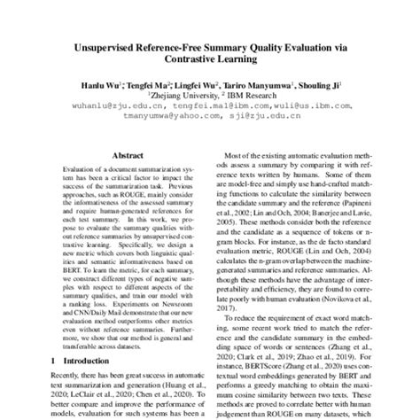 Unsupervised Reference Free Summary Quality Evaluation Via Contrastive