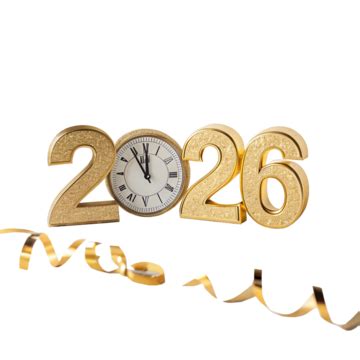 2026 New Year Illustration With Clock And Ribbons 2026 New Year