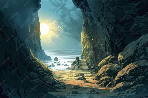 Premium Photo Mysterious Cavern Opening To A Moonlit Beach