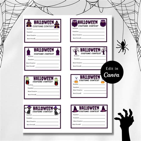 Editable Halloween Costume Contest Voting Cards Halloween Games